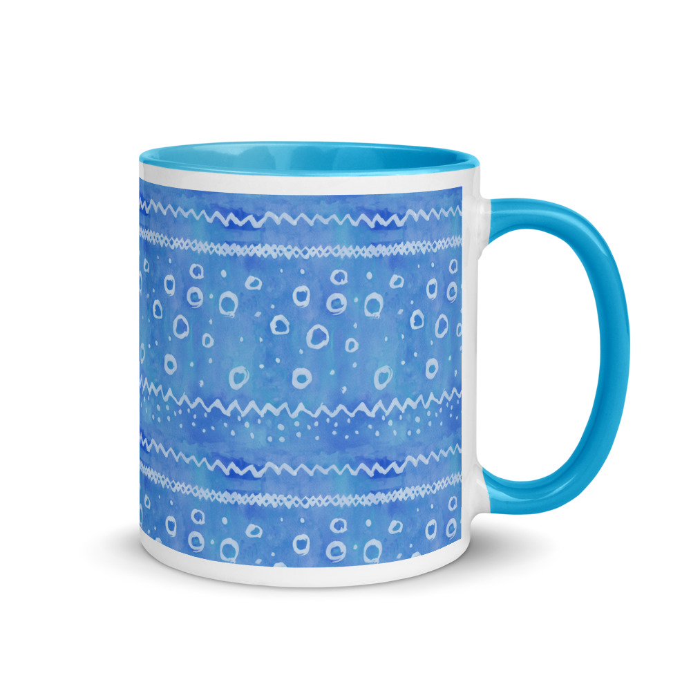 Blue Textured Watercolour Pattern Coloured Coffee Mug - Art by Tina Lewis