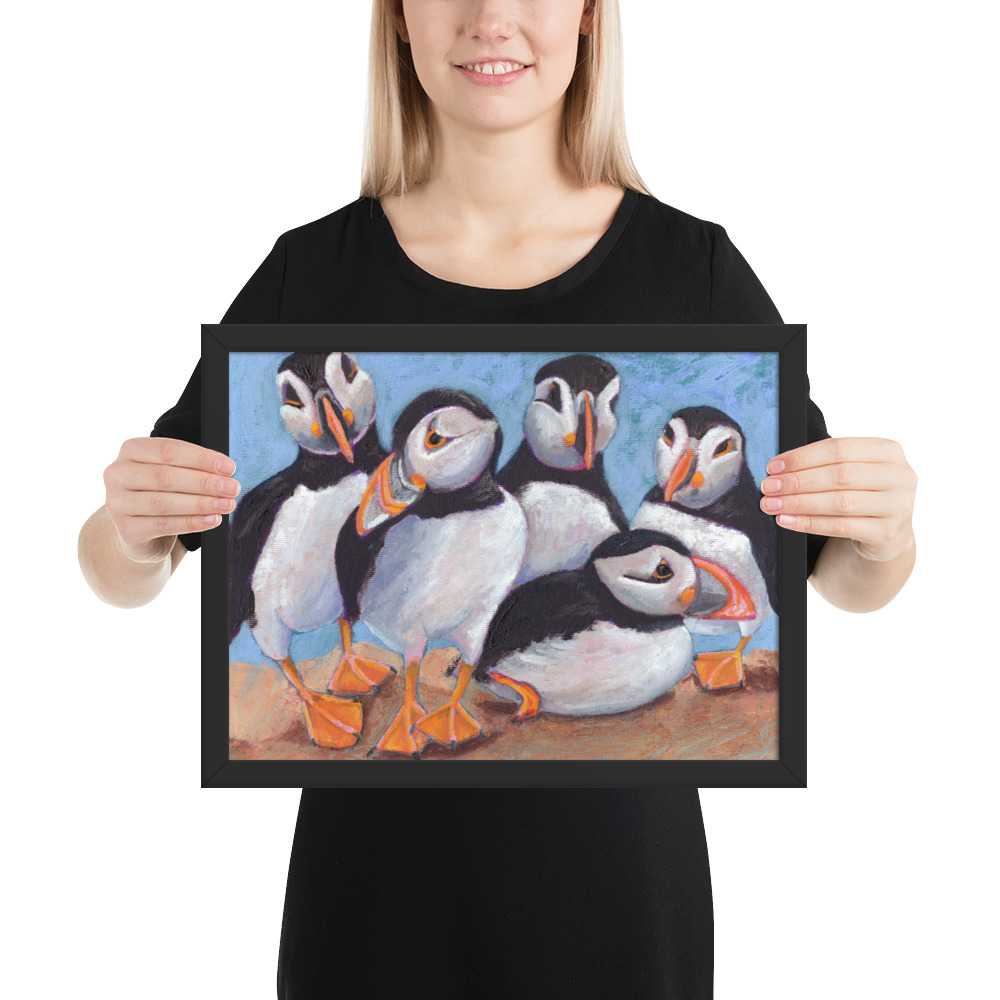 Puffins Framed Print - Art by Tina Lewis