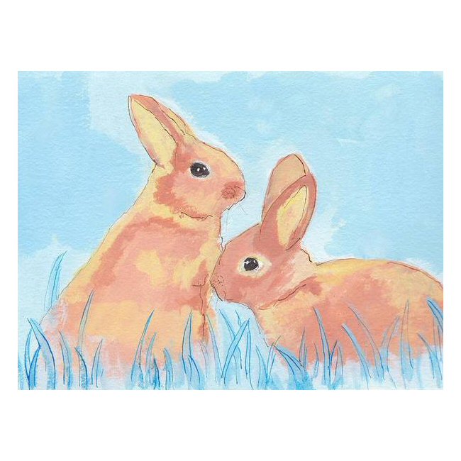 Pastel Bunnies on Blue Poster - Art by Tina Lewis